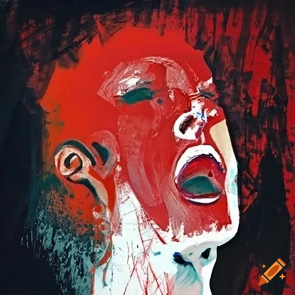 Dadaism style drawing of a singing face on a grunge background inspired ...