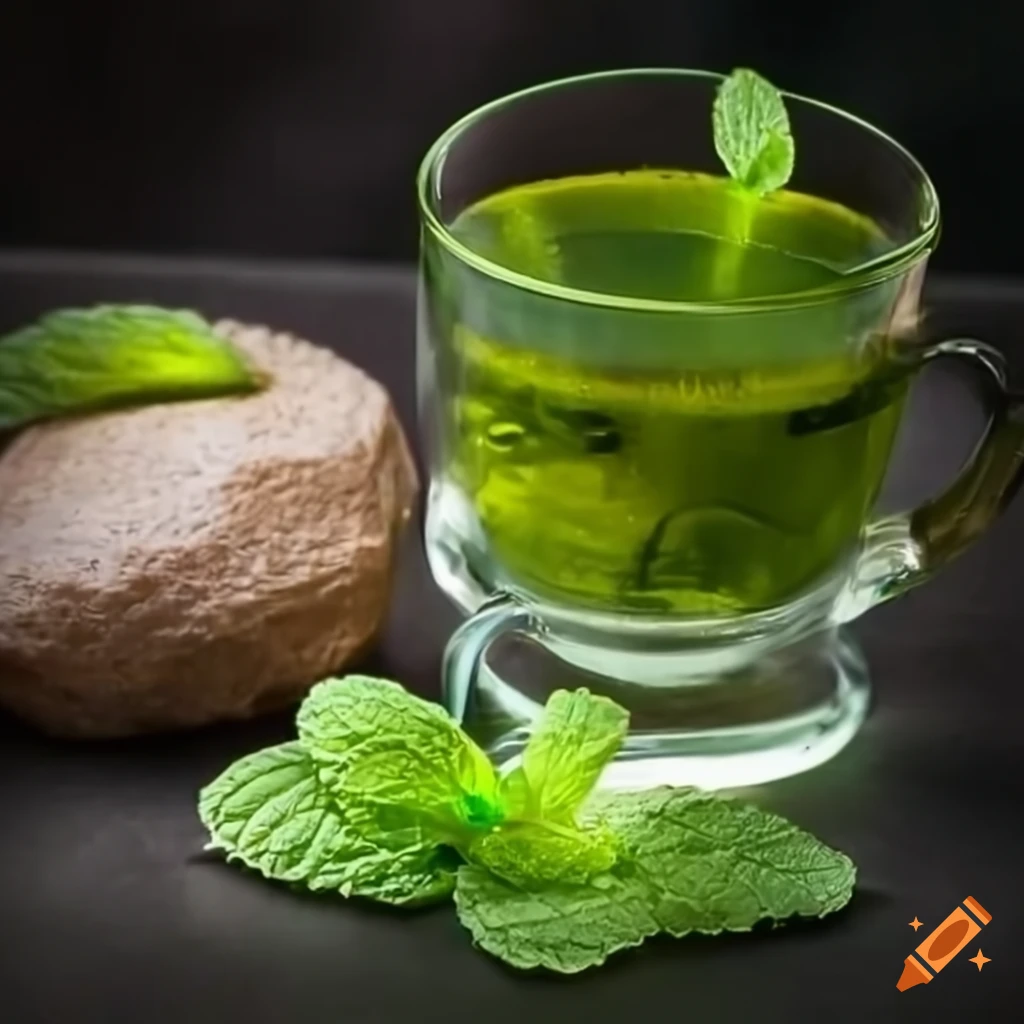 Delicious mint tea in a glass cup on Craiyon