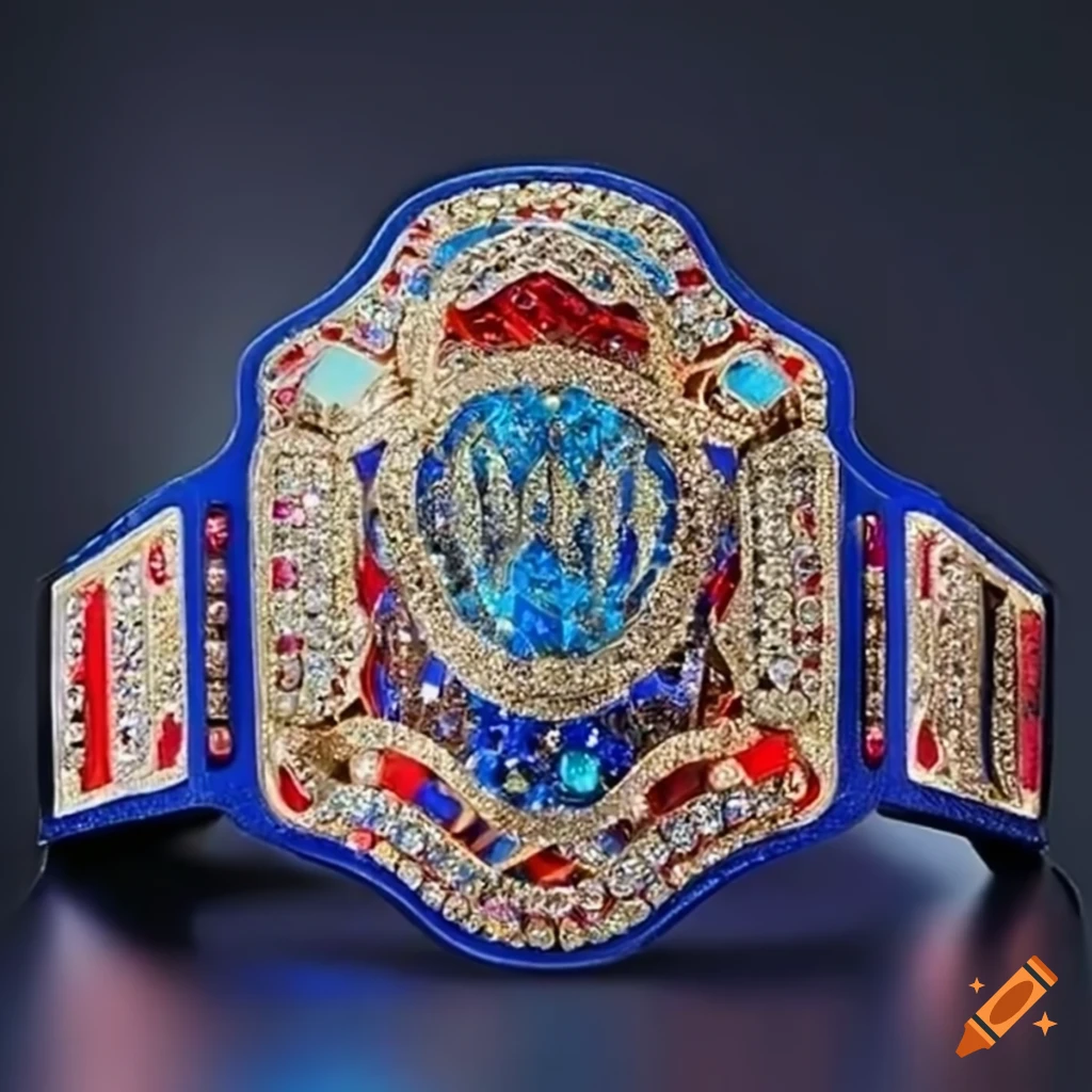 Glittering WWF championship belt with blue and red diamonds on Craiyon