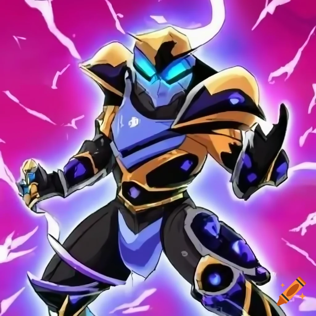 Galactic overlord in armor with dark energy blades engaged in anime ...