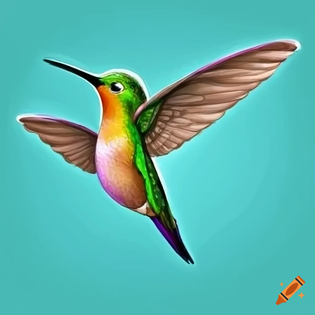 Colorful and detailed cartoon drawing of a playful hummingbird on Craiyon