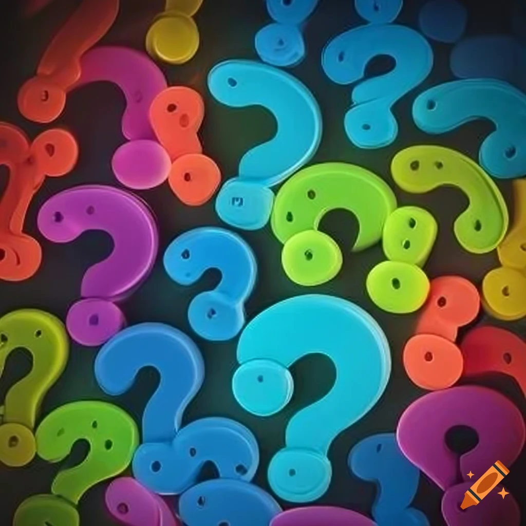 Colorful pile of plastic question marks in different sizes on Craiyon