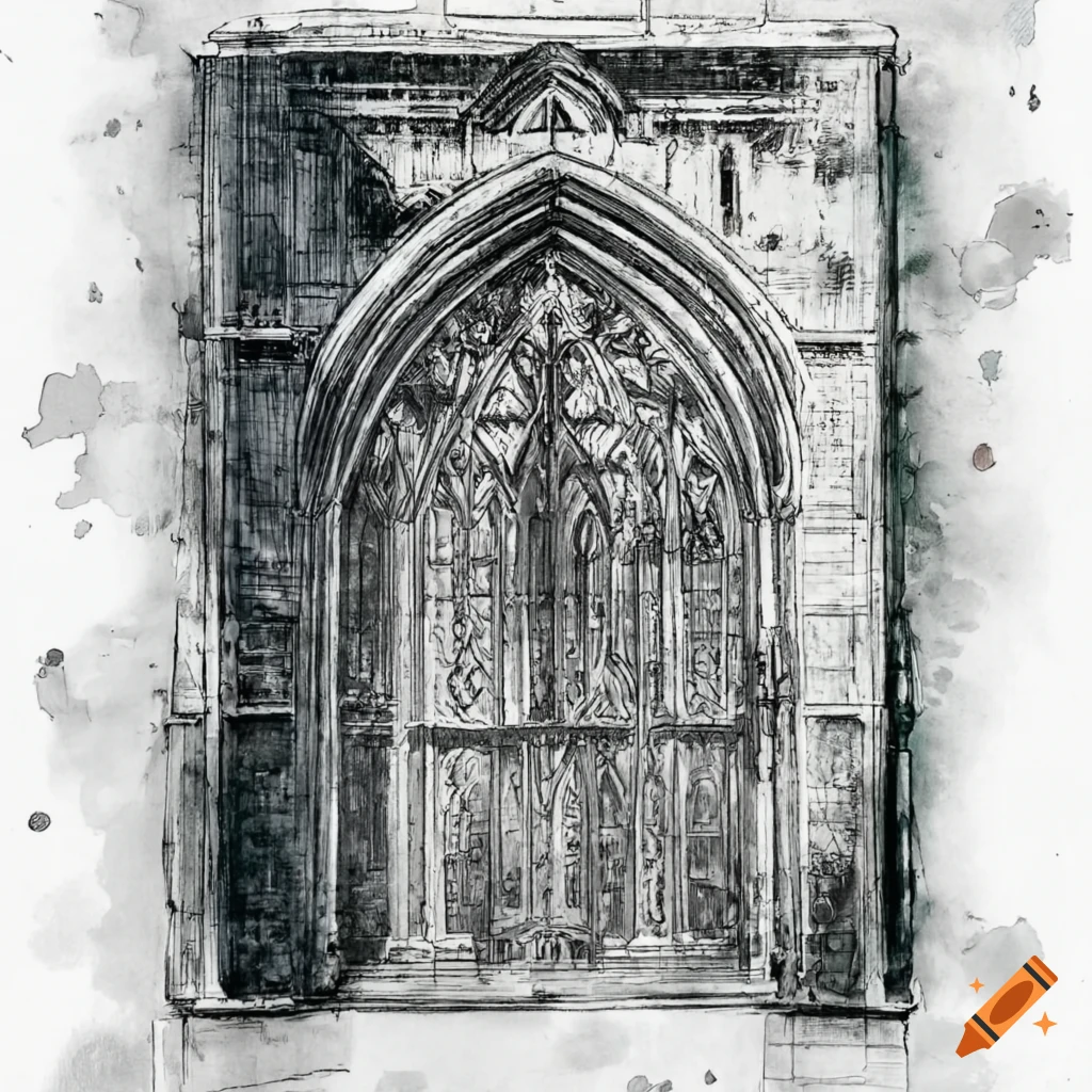 Blueprint sketch of a detailed cathedral door on Craiyon