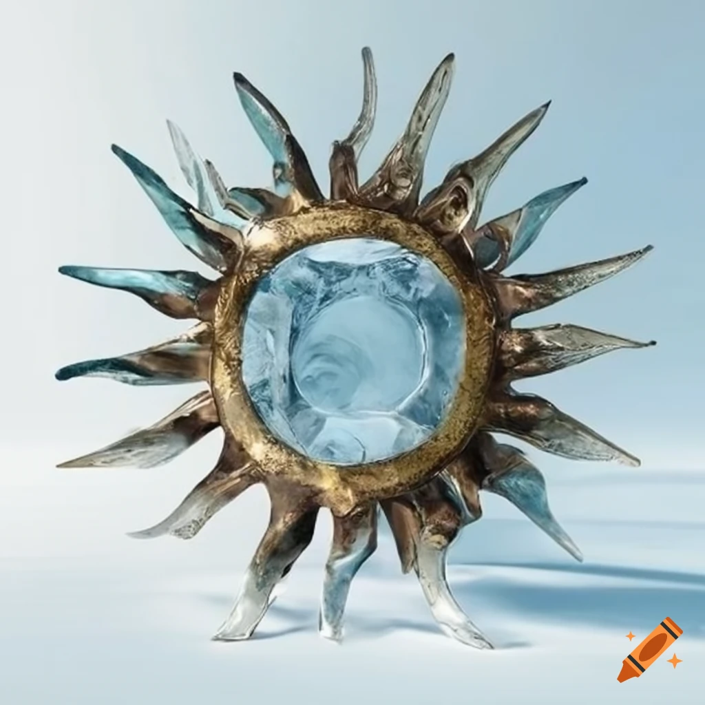 Detailed art deco sun made of metal and ice on Craiyon