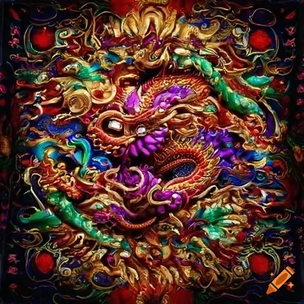 Intricate chinese dragon design with colorful gemstones on Craiyon