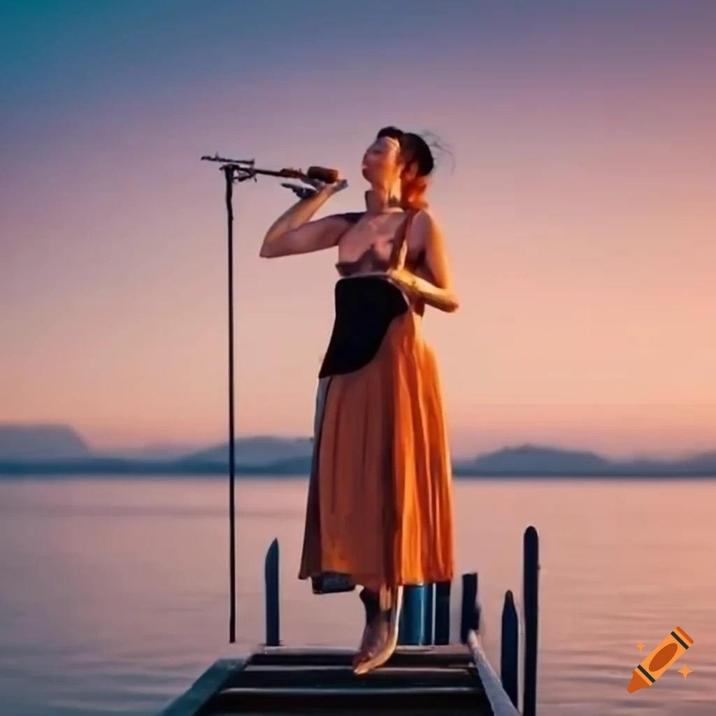 Female singer performing on a pier on Craiyon