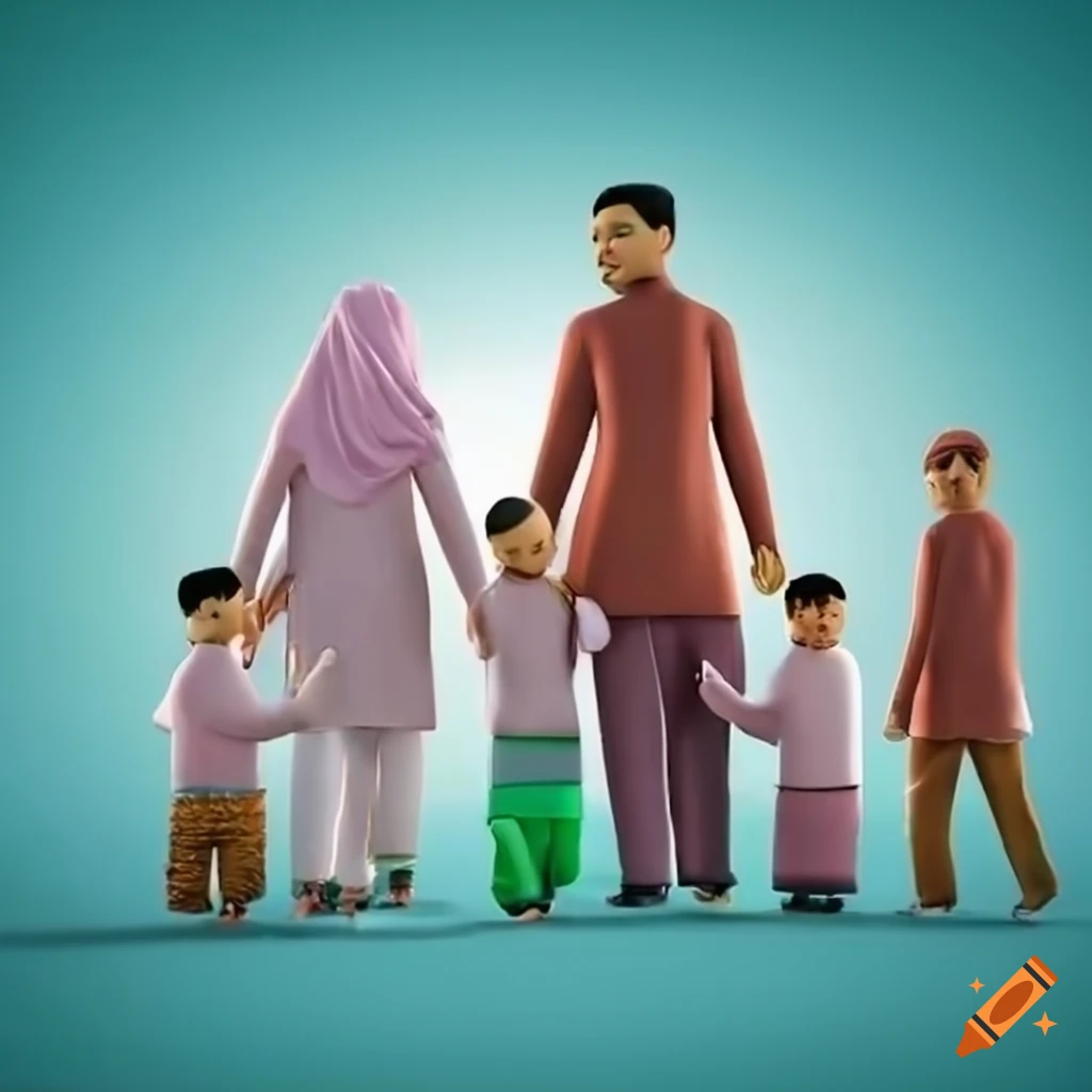 Pakistani muslim family photo with parents and three sons on Craiyon