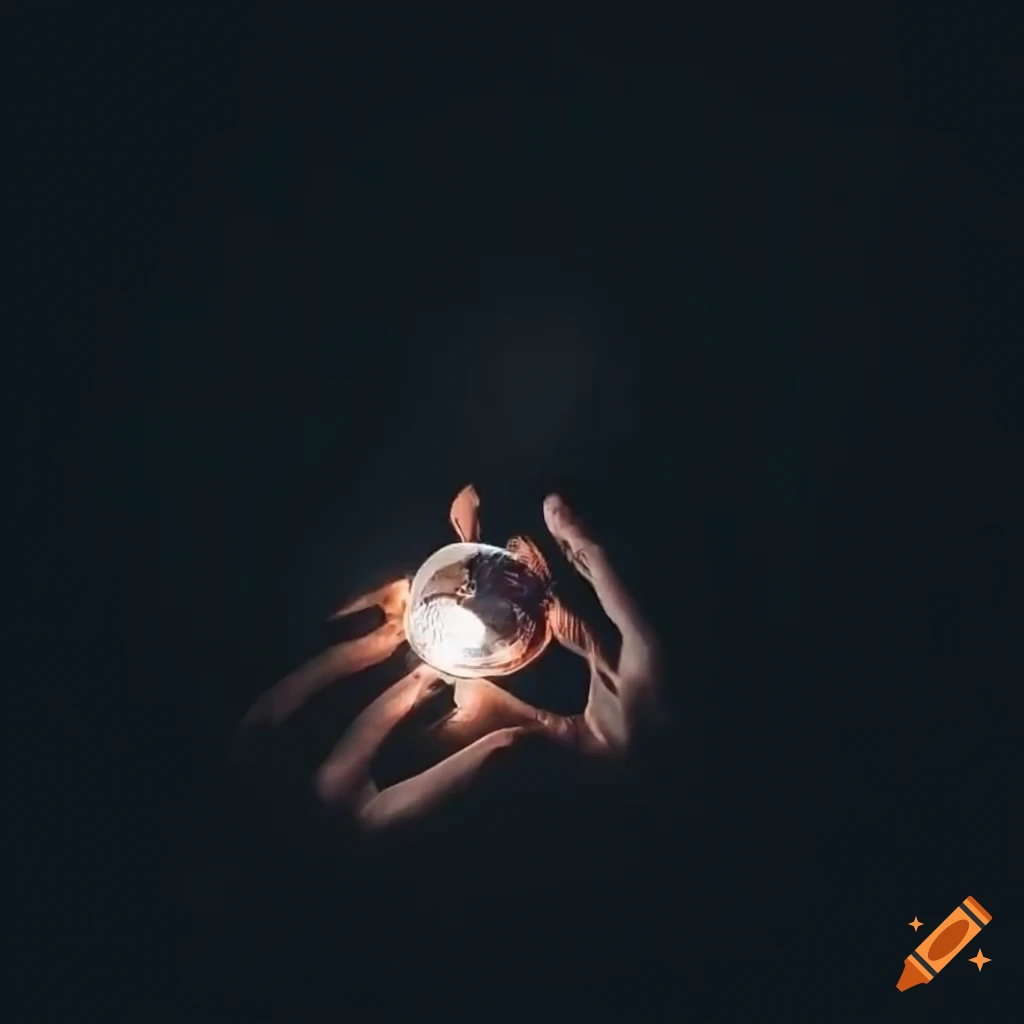 Person holding an orb of light in a dark setting on Craiyon
