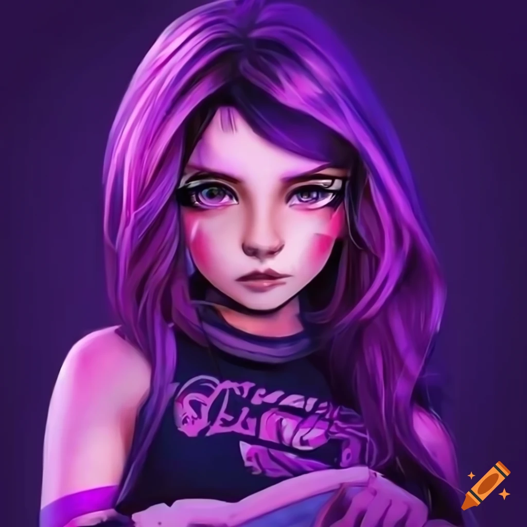 Girl gamer in violet attire on Craiyon