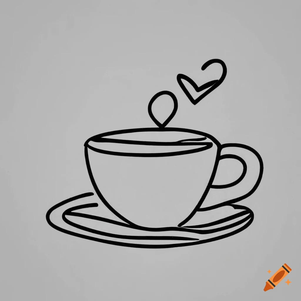 Coffee cup with heart-shaped smoke in one-line drawing on Craiyon
