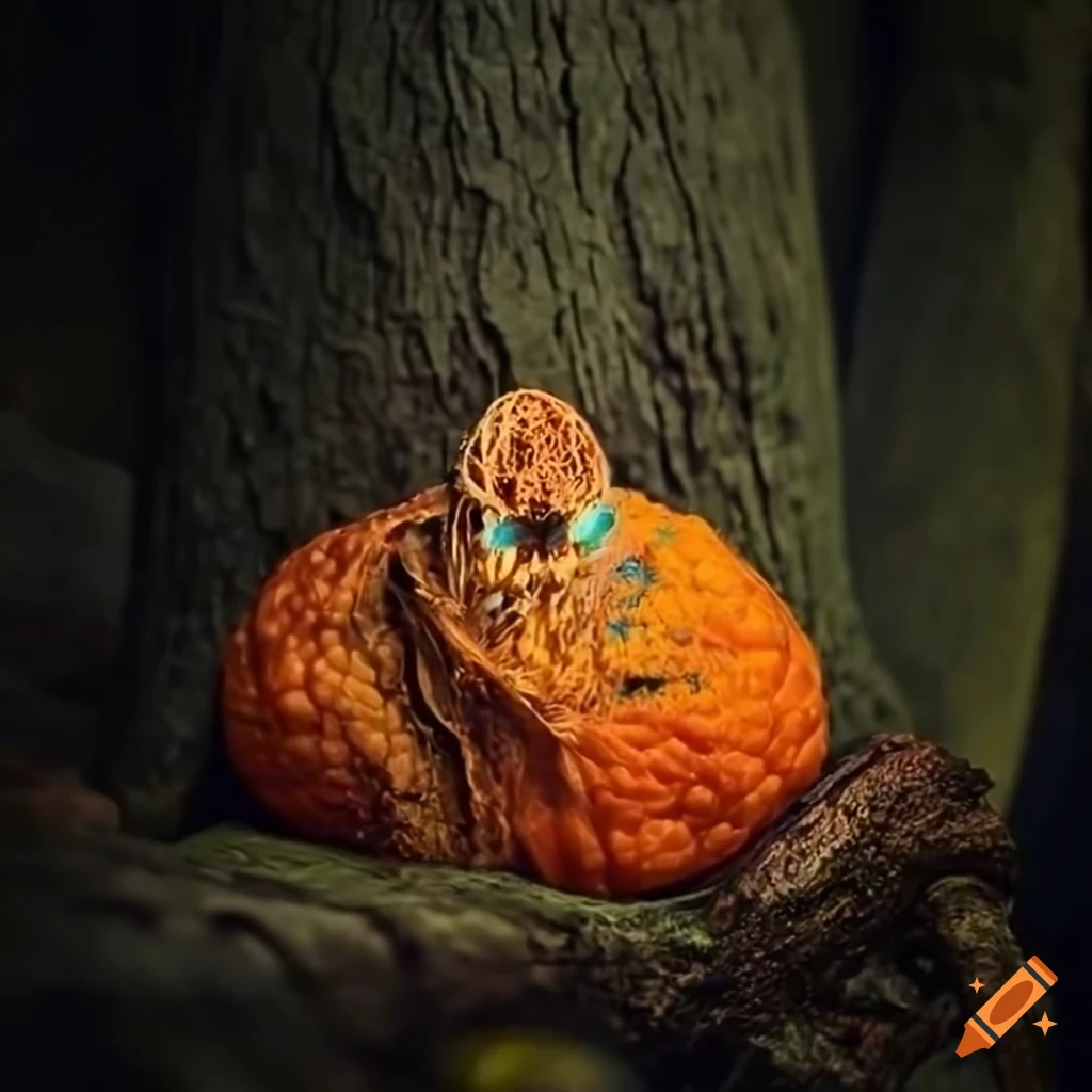 Close-up portrait of a Rotten Orange Fruit Monster in an enchanting ...