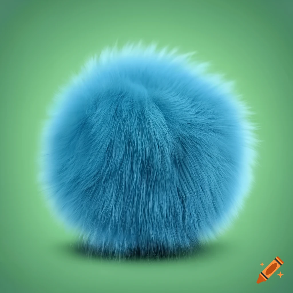 Fluffy blue ball of fur on a green background on Craiyon