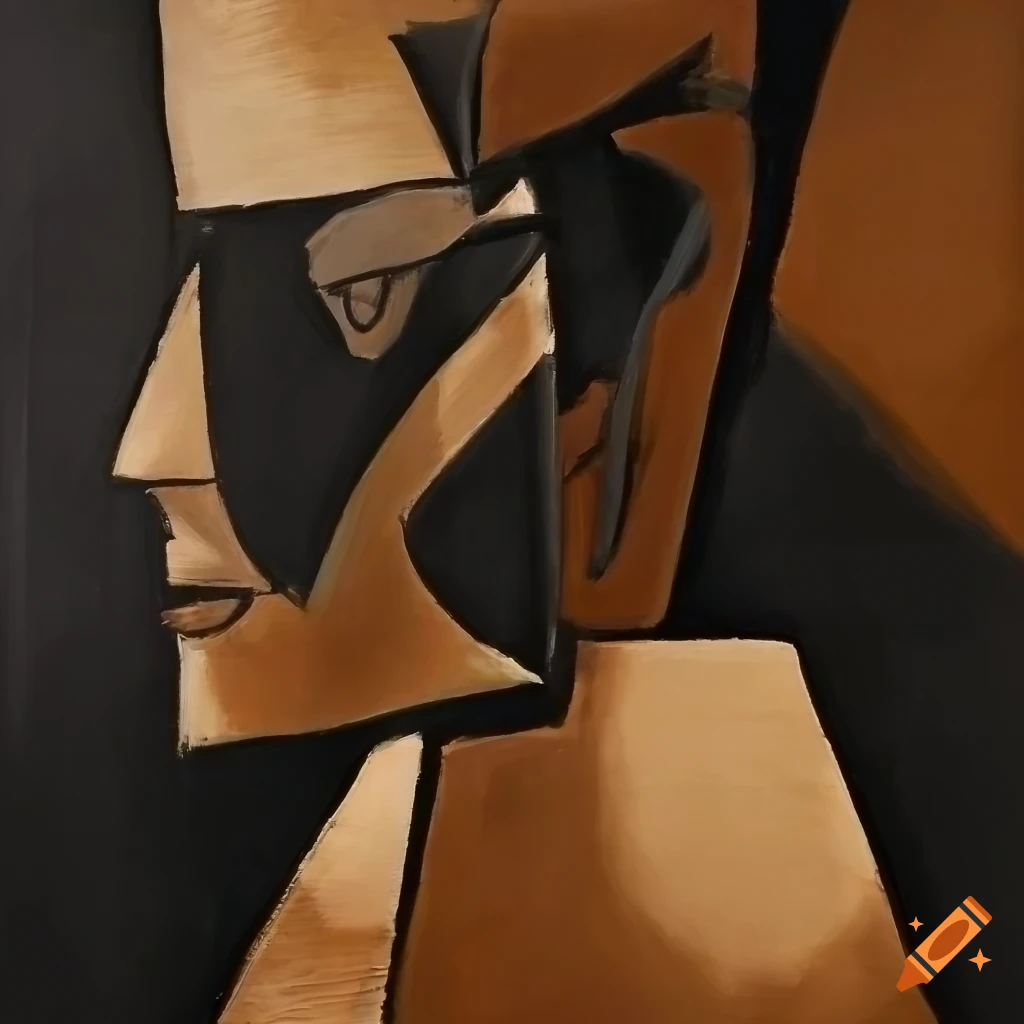 Cubism painting in black, beige, and brown with brush strokes on Craiyon