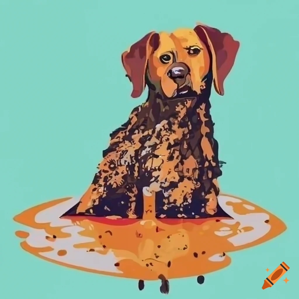 Muddy dog playing in a puddle on Craiyon