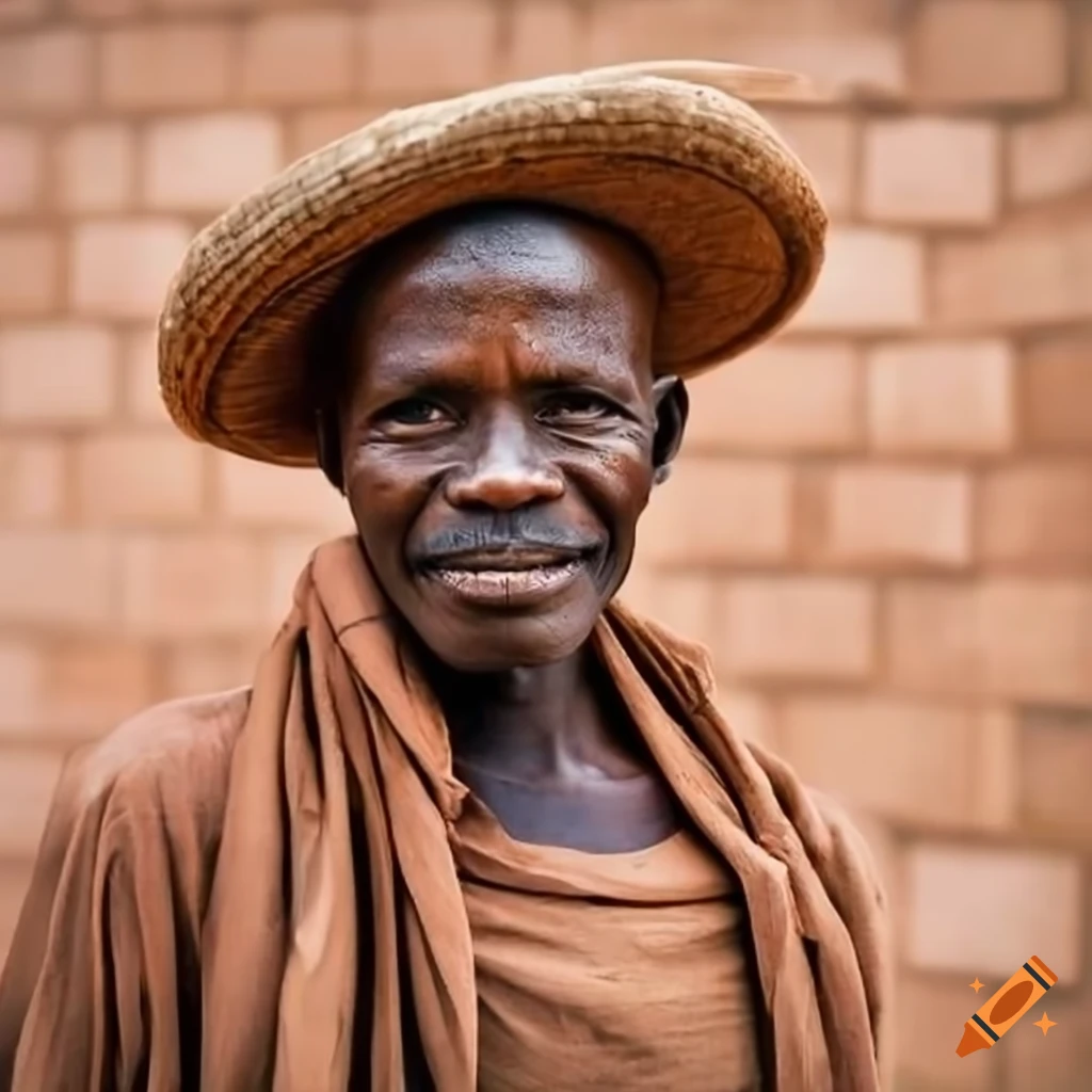 African farmer standing in front of a house on Craiyon
