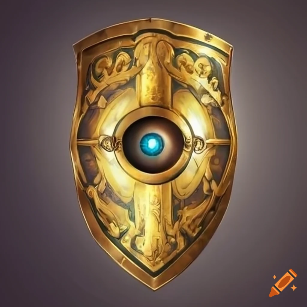 Legendary golden shield with an eye design on Craiyon