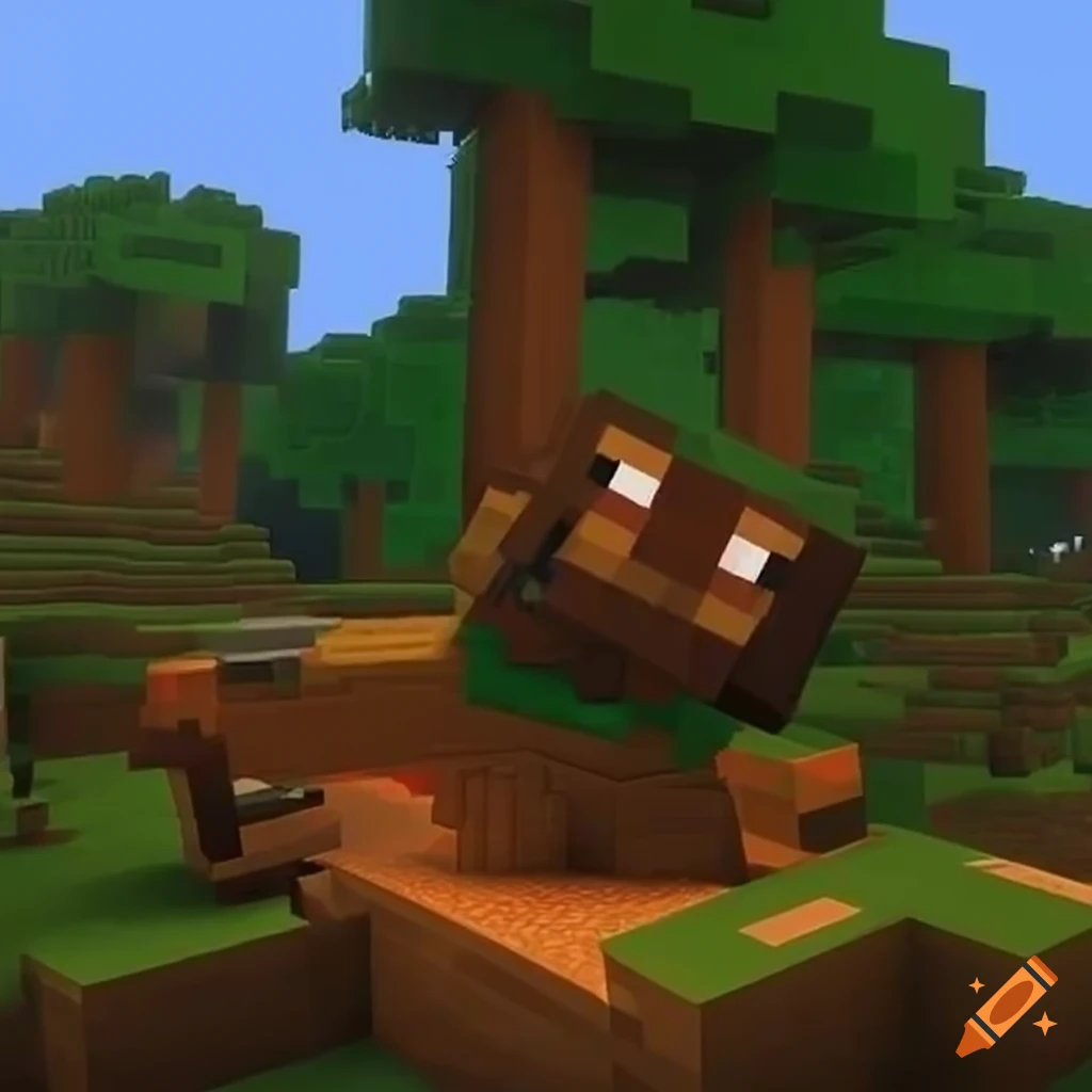 Minecraft scene with Steve and piglin gathering resources in a savanna ...