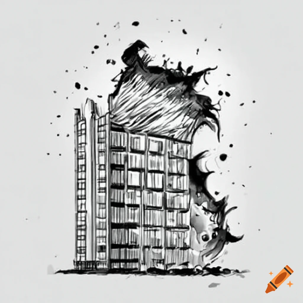 Tsunami crashing into a skyscraper in a comic style on Craiyon
