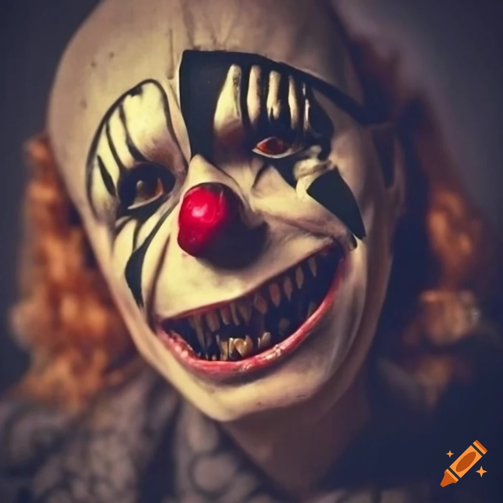 Vintage mask with metal fang teeth and black eyes in a retro style on ...