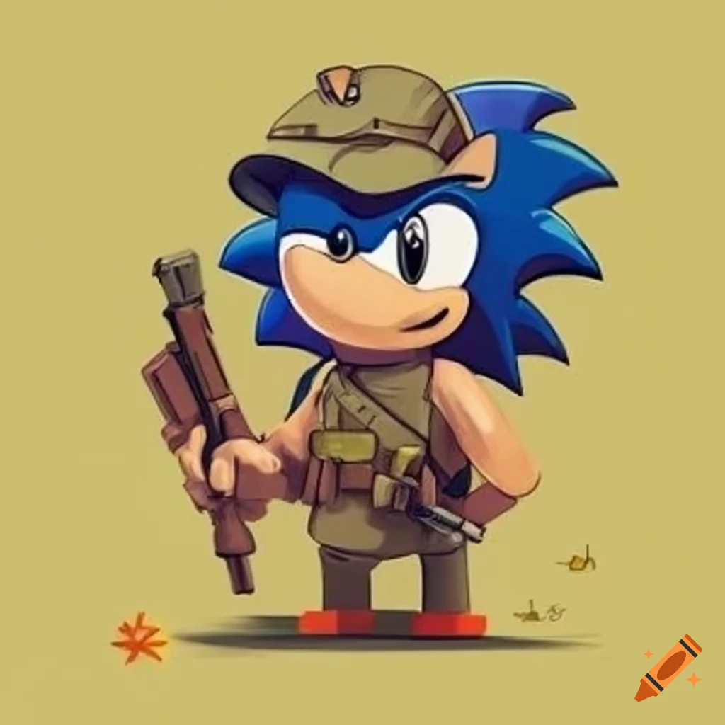 Creative illustration of Sonic as a WWII soldier with medals in vibrant ...