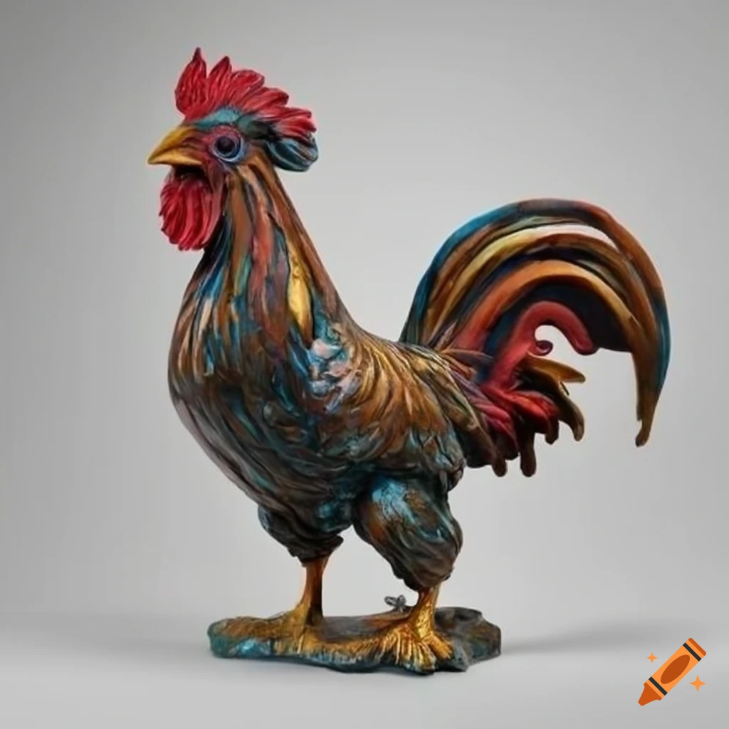 Artsy rooster sculpture on Craiyon