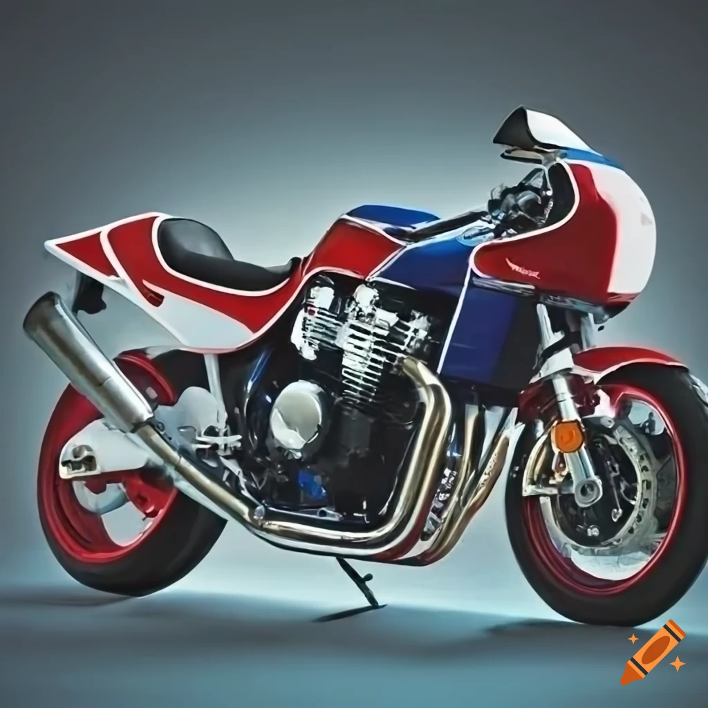 Honda cb1300 race motorcycle in red, white, and blue colors on Craiyon