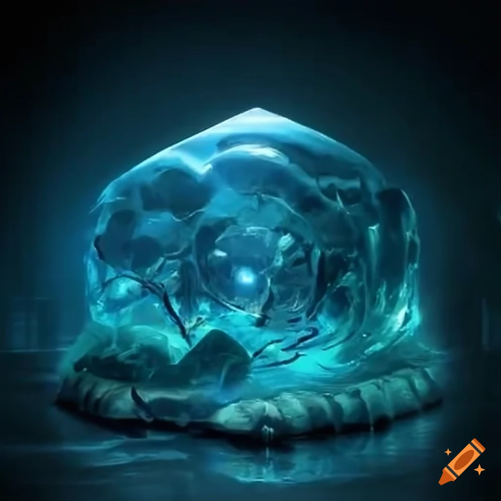 Power crystal in murky sewer water in video game style on Craiyon