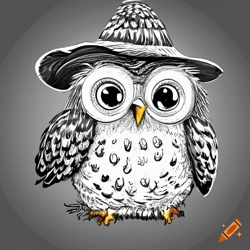Cute little owl wearing a hat on Craiyon