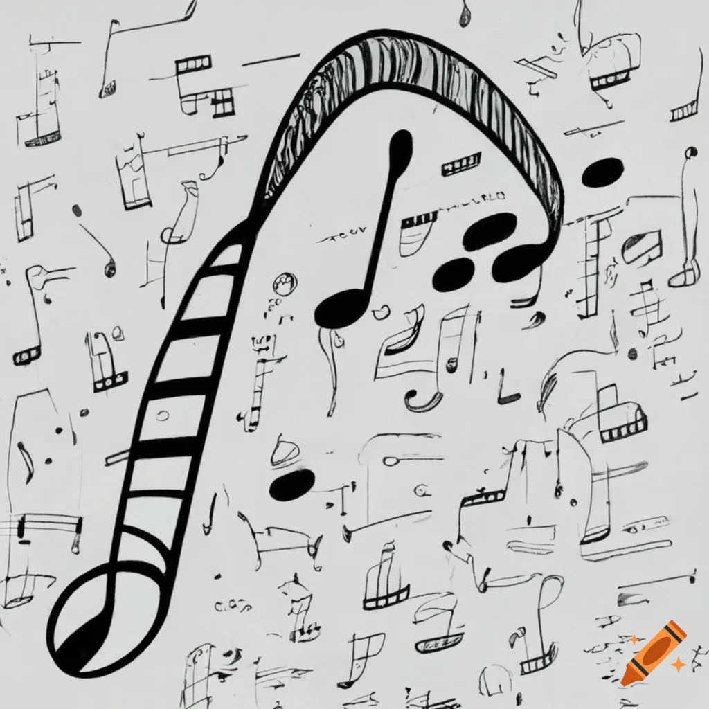 Musical notes and questions floating in the air on Craiyon