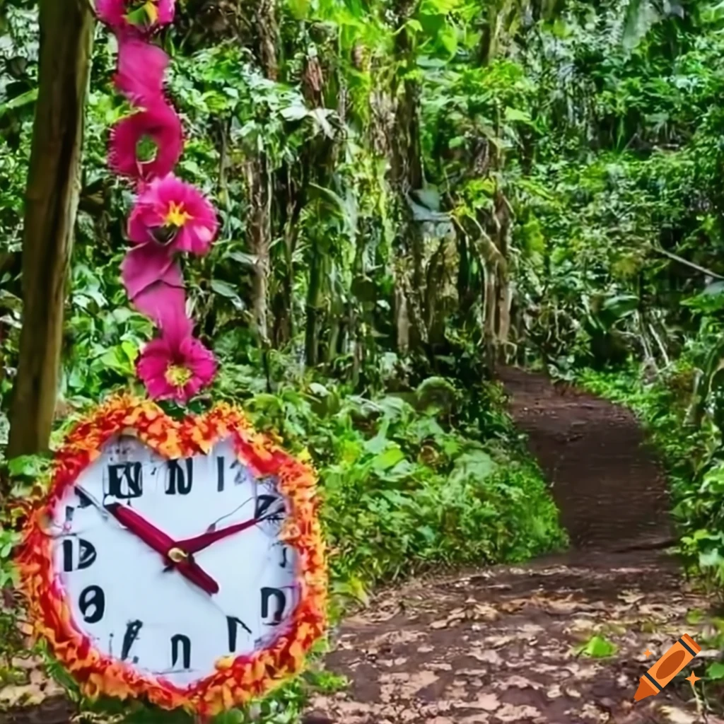 Hibiscus flowers made of clocks falling in Yunque Forest Puerto Rico on ...