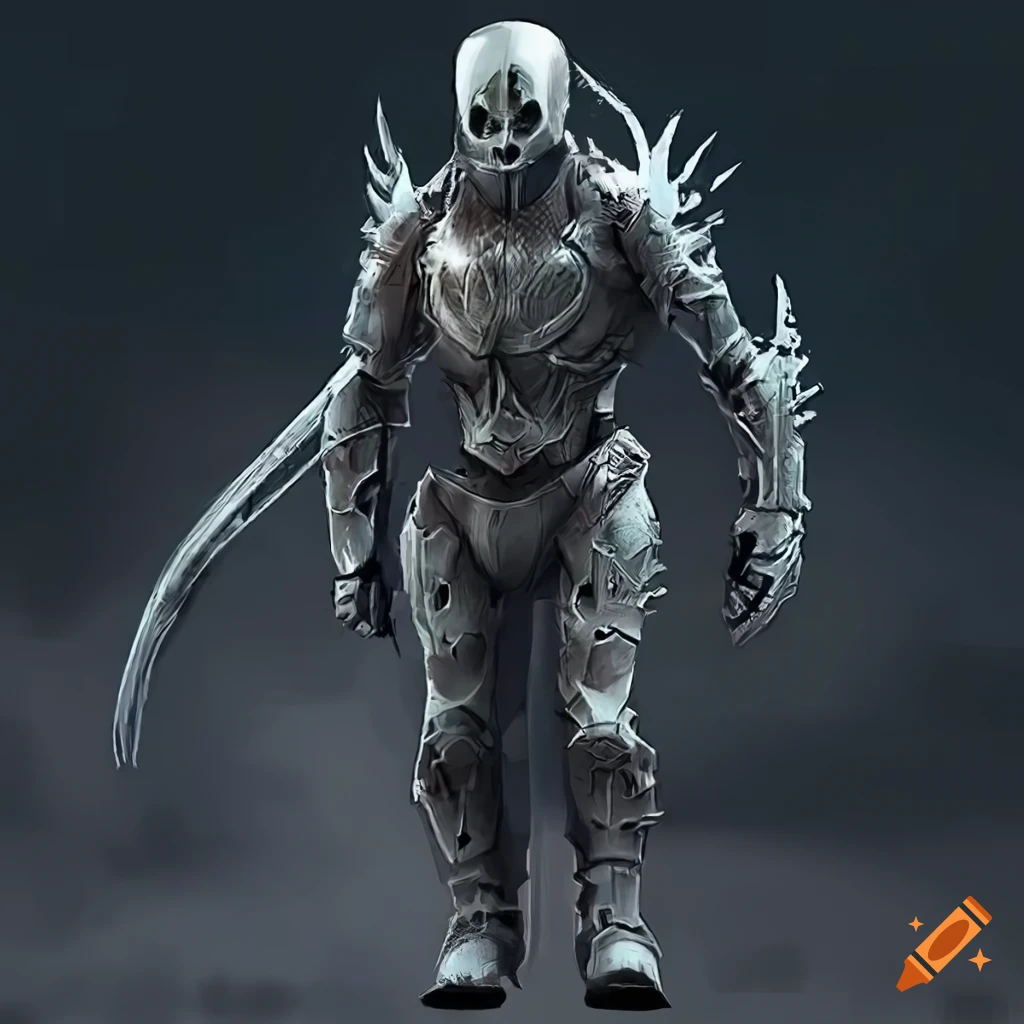 Futuristic skeletal armor design on Craiyon