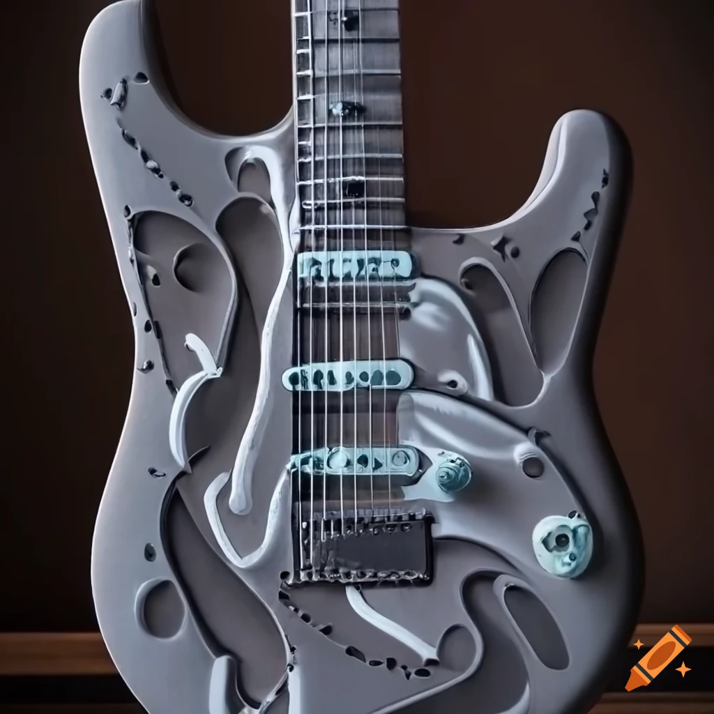 Detailed 3D-printed matte grey electric guitar with unique pattern on ...