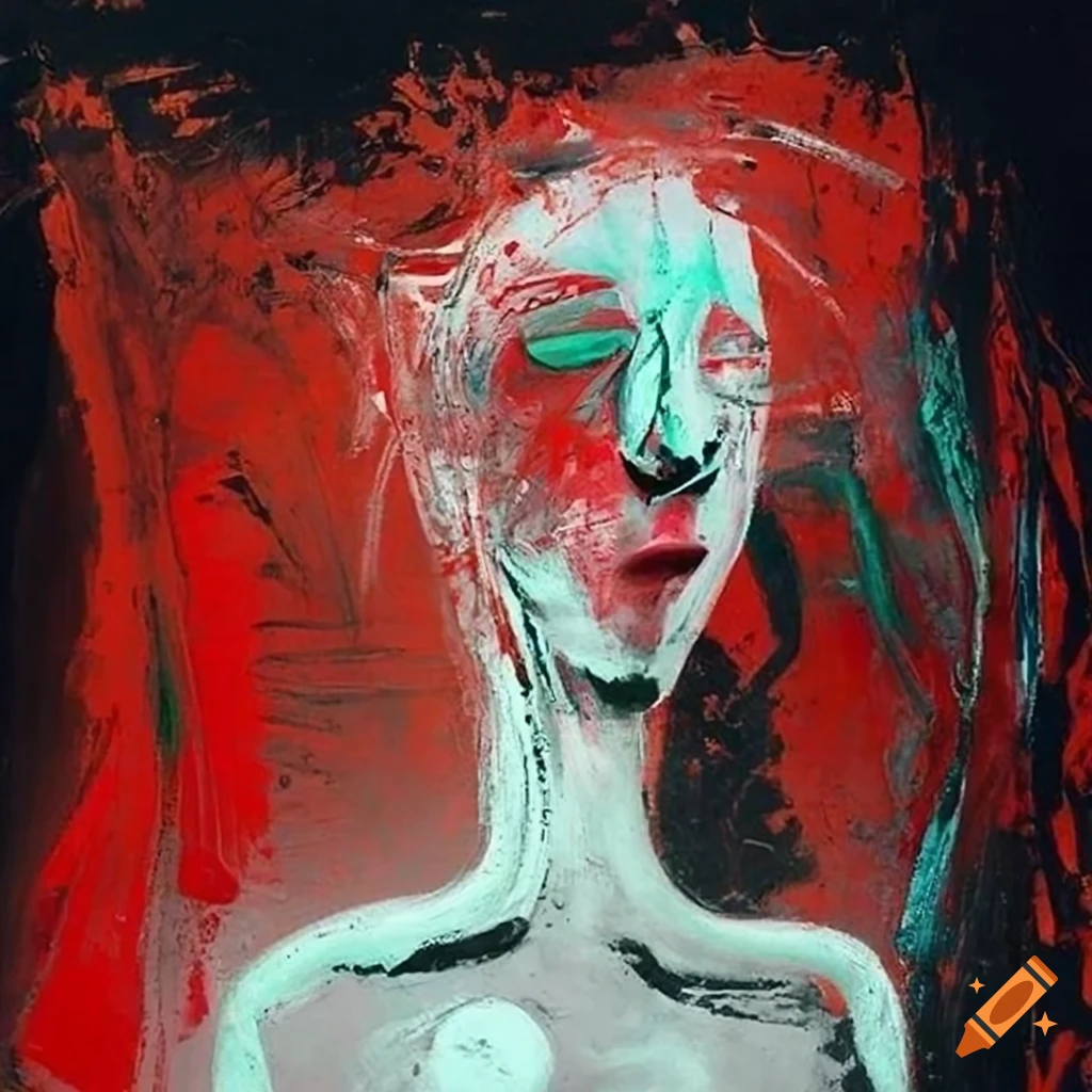 Dadaism-style white chalk drawing of a singing face on red and black ...