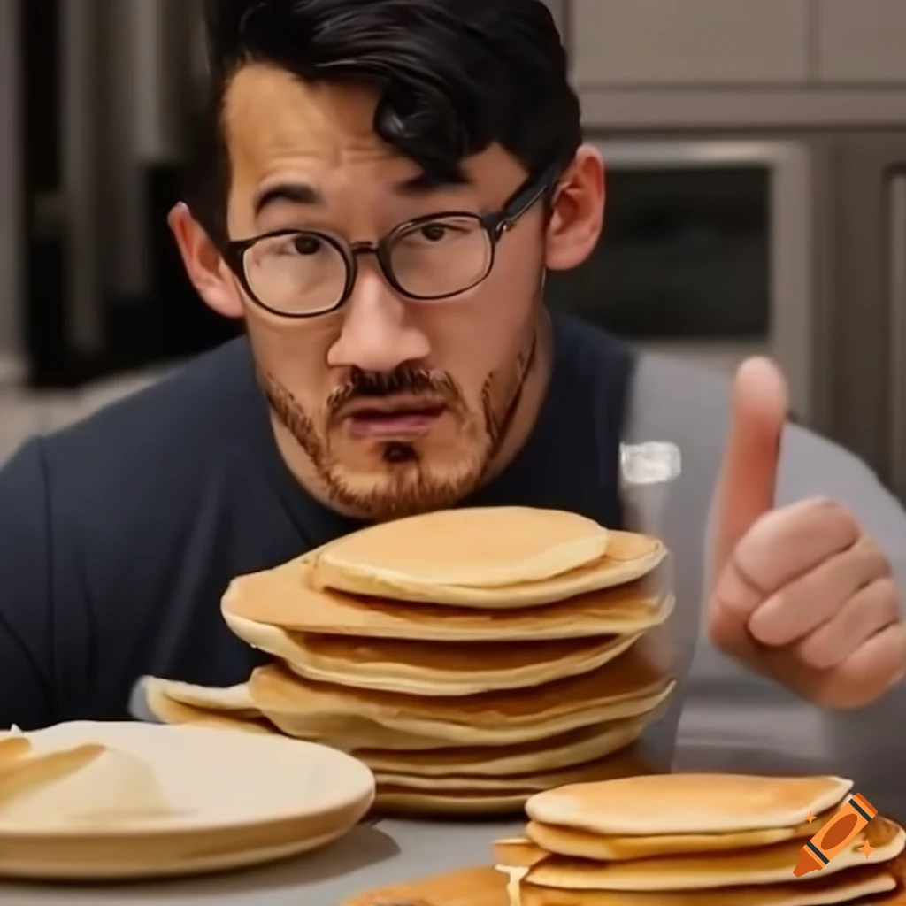 Markiplier reviewing a stack of pancakes on Craiyon