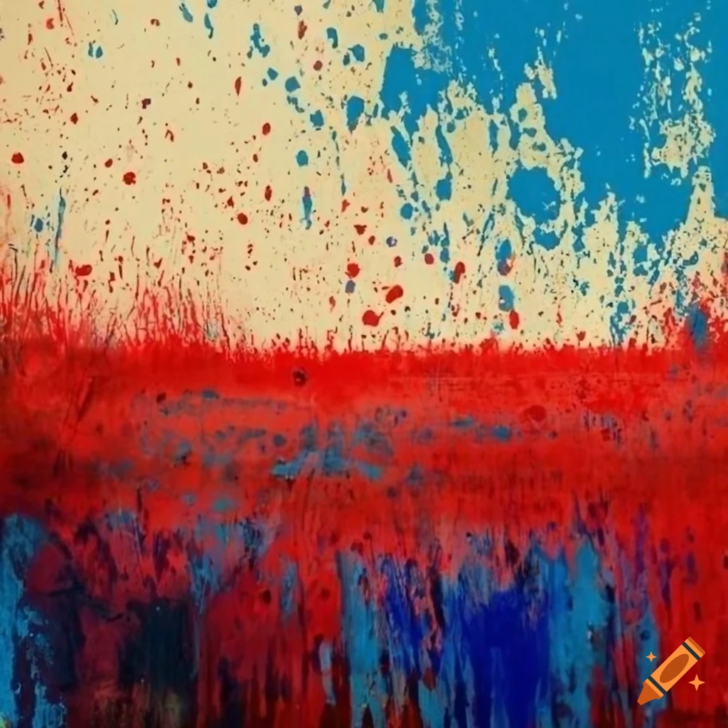 French meadow with red and blue splatter paint in an abstract style on ...
