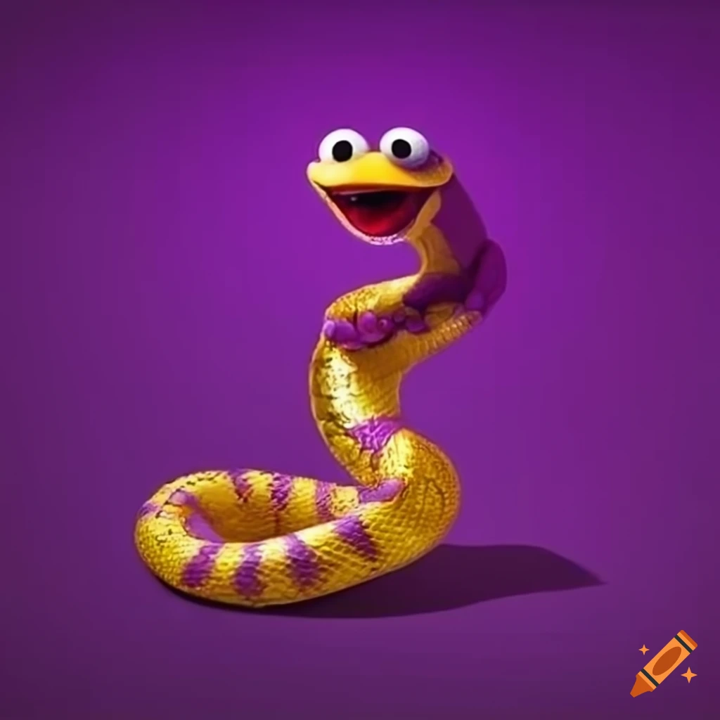 Purple muppet snake with gold jewelry on Craiyon