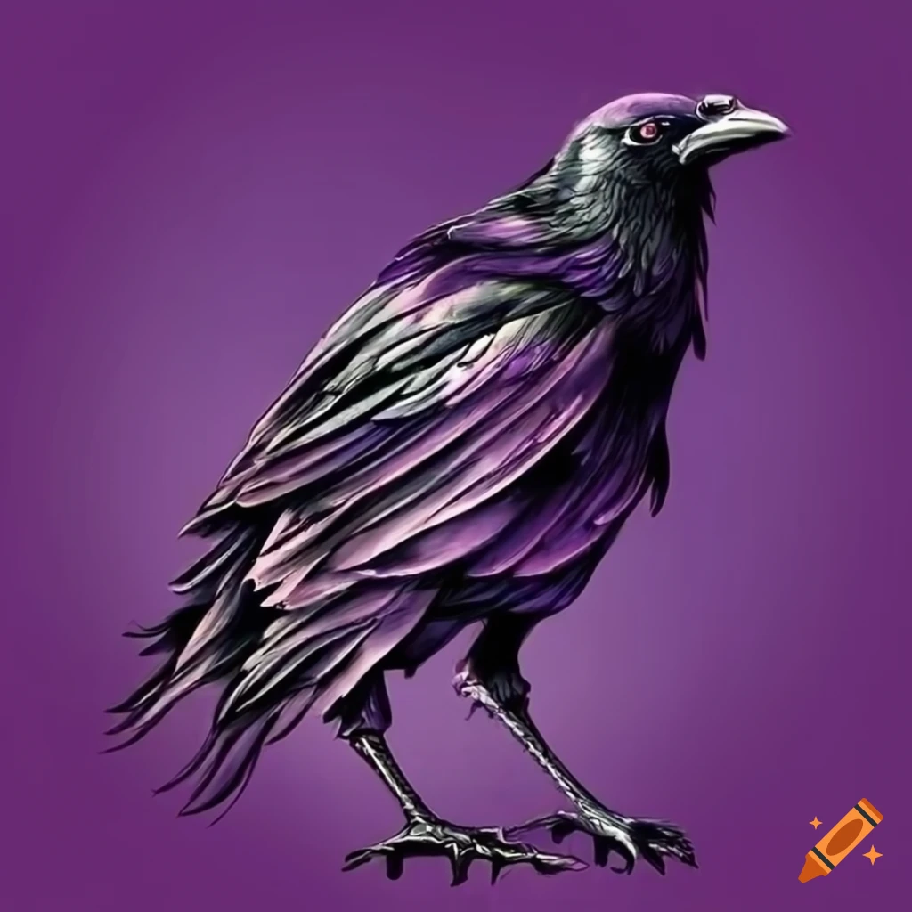 Raven outline tattoo on a purple background on Craiyon