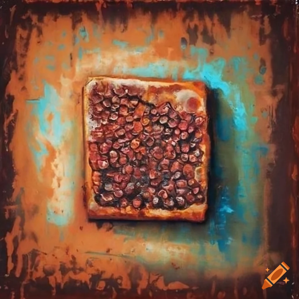 Painting of a square gooey hash block fruit on a rusty canvas with a ...