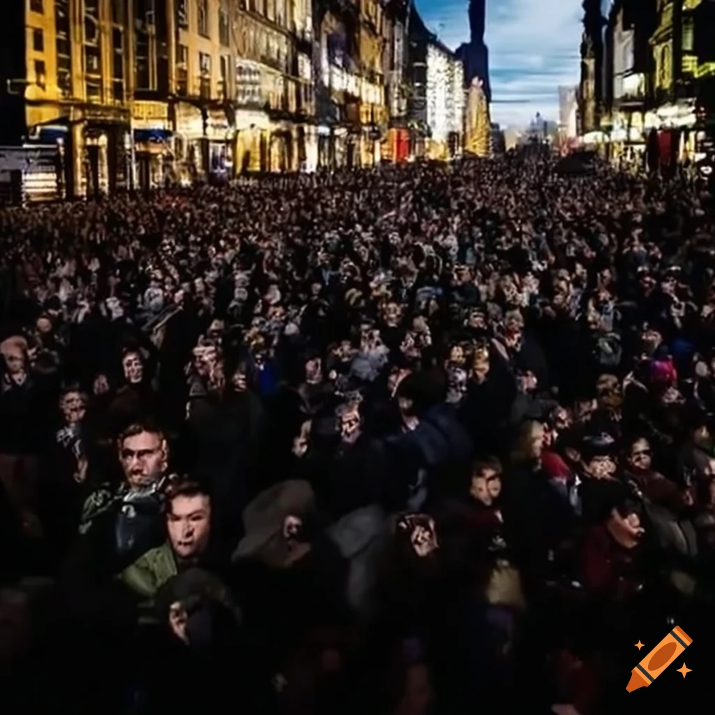 Panicked crowd fleeing city in chaos on Craiyon