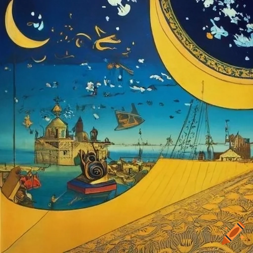 Aladdin and the Genie stone lithograph with diverse art styles and wide ...