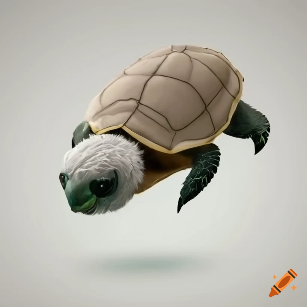 Flying turtle with fluffy white fur on Craiyon