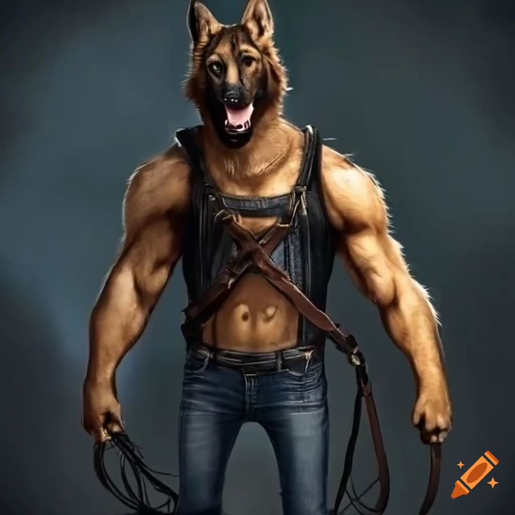 Anthropomorphic German shepherd male in casual attire on Craiyon