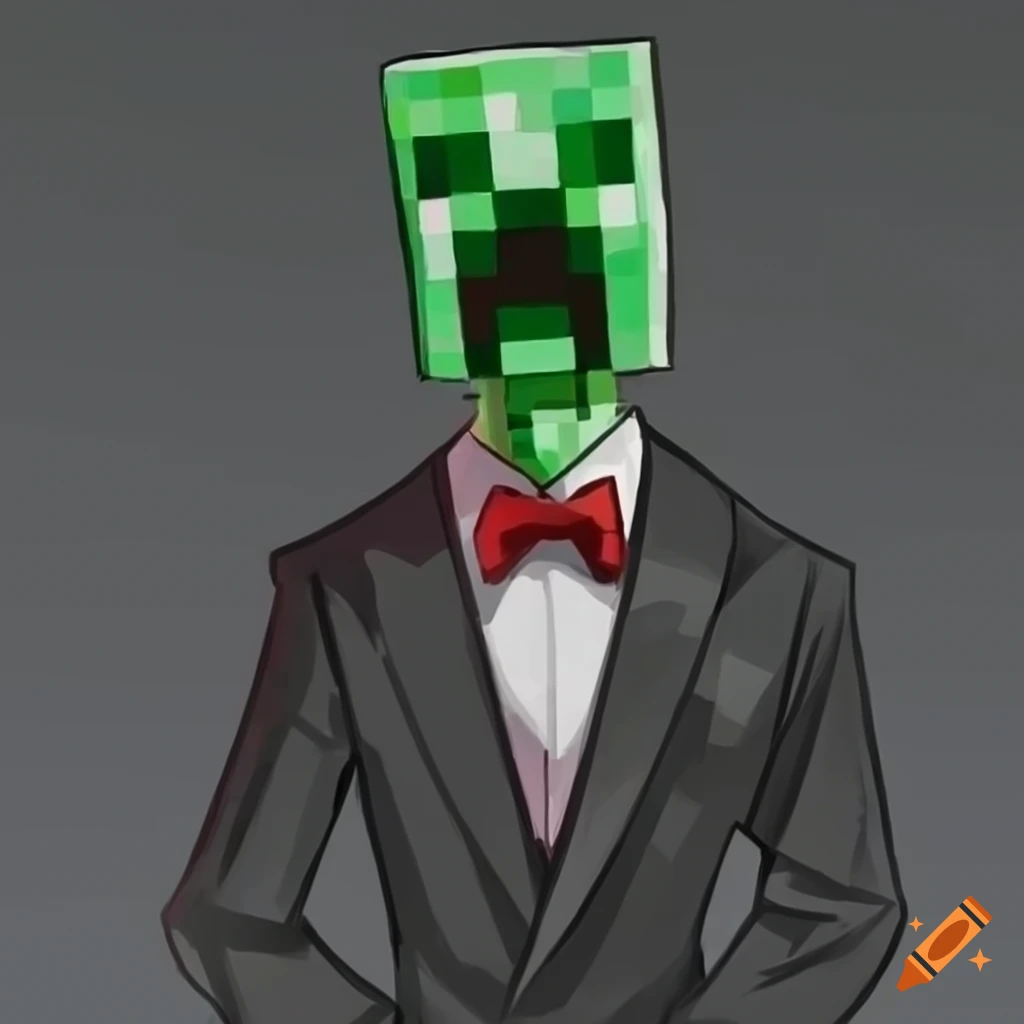 Minecraft creeper in a black suit with a red tie on Craiyon