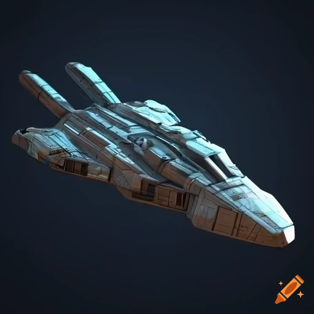 Detailed 3D model of hawk-shaped battle starship in intergalactic space ...