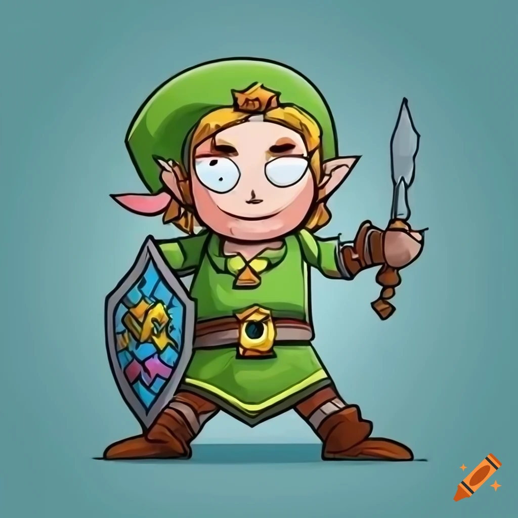 Colorful cartoon illustration of link saving princess zelda in a video ...