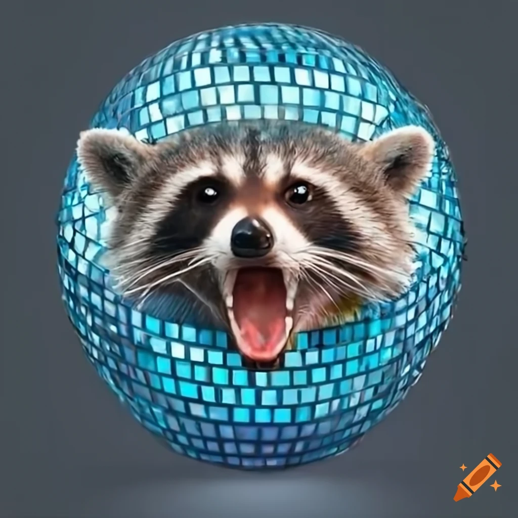 Hyper realistic blue disco ball with a screaming raccoon on Craiyon