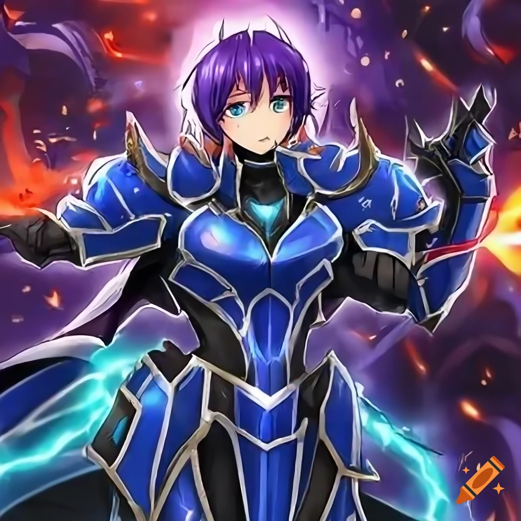 Fantasy galactic-overlord in blue armor with dark energy, anime style ...