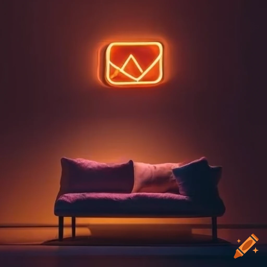 Vintage neon lit cozy interior with 80s decor on Craiyon