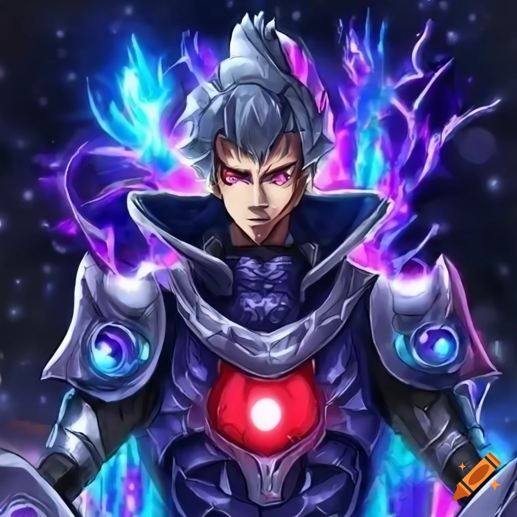 Fantasy Galactic Overlord in blue armor with dark energy, anime style ...