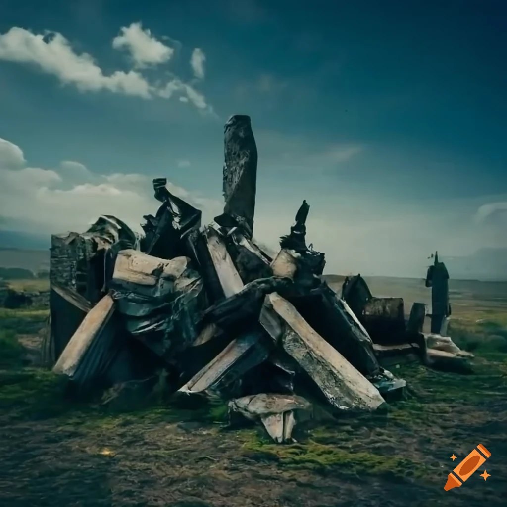 Pile of destroyed statues in a post-apocalyptic landscape on Craiyon
